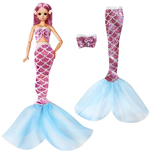 lausomile 11.5 Inch Doll Clothes - Fashion Doll Clothes Dresses for Girls - 11 Pcs Dolls Swimsuit Mermaid Clothes and Accessories with Mermaid Tail Bikini Top Swimwear for 11.5 Inch Dolls Girl Gifts