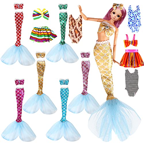 lausomile 11.5 Inch Doll Clothes - Fashion Doll Clothes Dresses for Girls - 11 Pcs Dolls Swimsuit Mermaid Clothes and Accessories with Mermaid Tail Bikini Top Swimwear for 11.5 Inch Dolls Girl Gifts