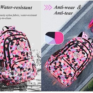 Geometric-Print Backpack and Lunch-Bag Set for Girls-Boys Middle-School Elementary Bookbags, 3Pcs School Bag with Lunch Bag Pencil Case