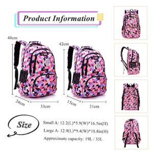 Geometric-Print Backpack and Lunch-Bag Set for Girls-Boys Middle-School Elementary Bookbags, 3Pcs School Bag with Lunch Bag Pencil Case