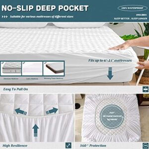 UNILIBRA Cal King Mattress Cover Waterproof, Deep Pocket Mattress Pad Protector Fits to 6''-21'', Breathable Hollow Cotton Filling Quilted Mattress Protector for California King Size