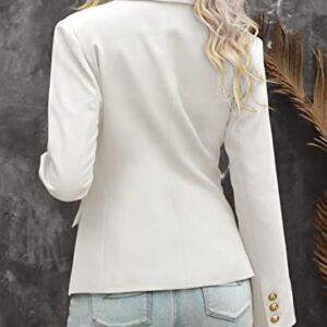 Asvivid Double Breasted Blazers Jacket for Work Casual White Blazer Office Tailored Blazers Notch Lapel CasualStretchy Lady Suit S