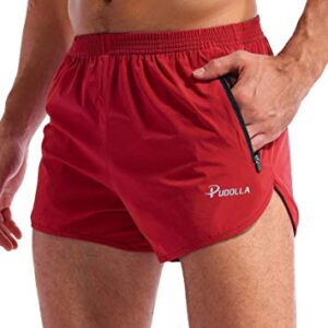 Pudolla Men’s Running Shorts 3 Inch Quick Dry Gym Athletic Workout Shorts for Men with Zipper Pockets(Dark Red X-Large)