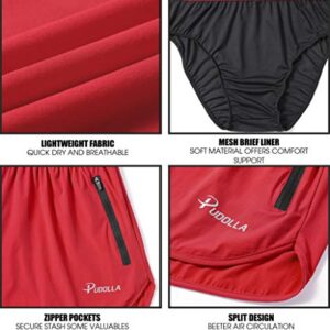 Pudolla Men’s Running Shorts 3 Inch Quick Dry Gym Athletic Workout Shorts for Men with Zipper Pockets(Dark Red X-Large)