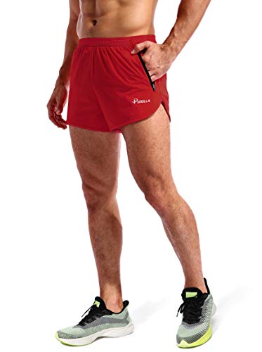 Pudolla Men’s Running Shorts 3 Inch Quick Dry Gym Athletic Workout Shorts for Men with Zipper Pockets(Dark Red X-Large)