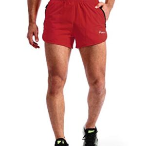 Pudolla Men’s Running Shorts 3 Inch Quick Dry Gym Athletic Workout Shorts for Men with Zipper Pockets(Dark Red X-Large)