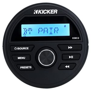 KICKER KMC2 Gauge Hole Digital Media Receiver w/Bluetooth/USB For Boat/ATV/UTV Bundle with Pair Rockville MS525W 5.25" 400 Watt Waterproof Marine Boat Speakers 2-Way White