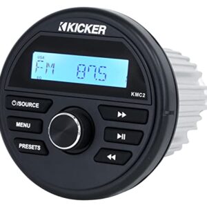 KICKER KMC2 Gauge Hole Digital Media Receiver w/Bluetooth/USB For Boat/ATV/UTV Bundle with Pair Rockville MS525W 5.25" 400 Watt Waterproof Marine Boat Speakers 2-Way White