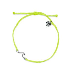 pura vida silver shoreline anklet w/adjustable charm - waterproof - neon yellow