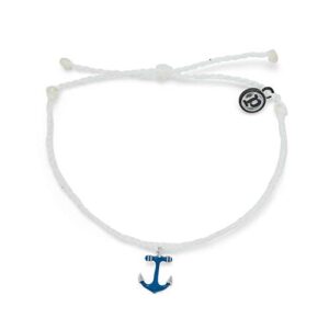 pura vida silver anchors away bracelet - waterproof, adjustable band - white