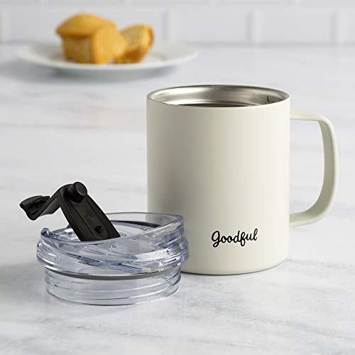 Goodful Travel Mug, Stainless Steel Insulated, Double Wall Vacuum Sealed Coffee Cup with Leak Proof Lid, 14 Ounce, Cream