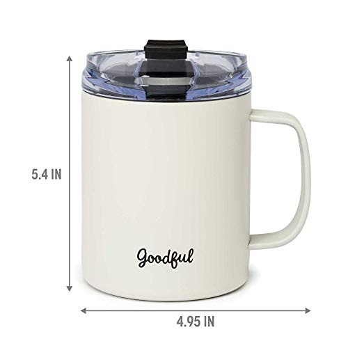 Goodful Travel Mug, Stainless Steel Insulated, Double Wall Vacuum Sealed Coffee Cup with Leak Proof Lid, 14 Ounce, Cream