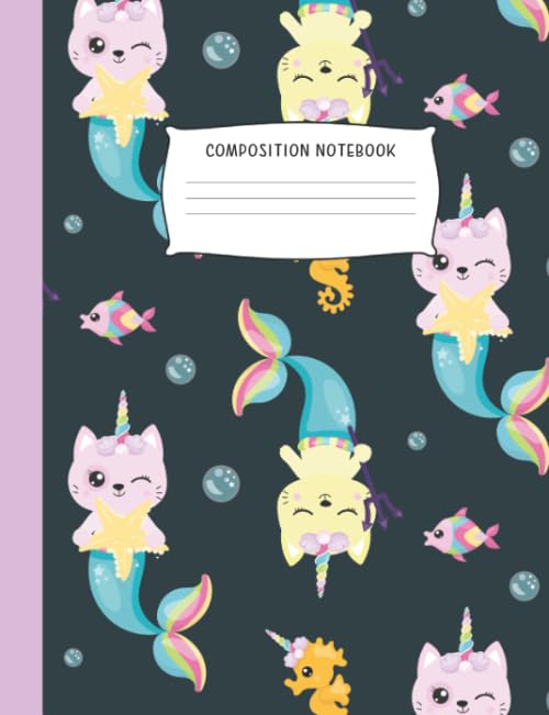 Composition Notebook: Grades K-2 | Wide Ruled | Mermaid Cats (School Notebooks for Kids)