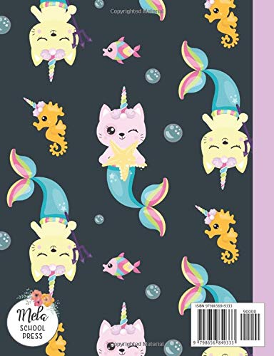 Composition Notebook: Grades K-2 | Wide Ruled | Mermaid Cats (School Notebooks for Kids)