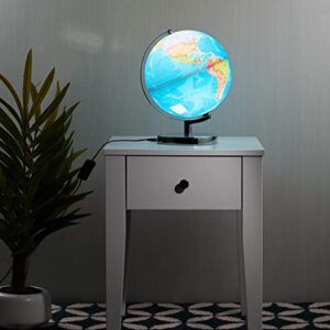 LED Illuminated Globe of The World with Sturdy Chrome Rotating Display Stand - 3 in 1 Educational Geography Map, Light Up Earth Constellation Globe STEM for Kids & Adults| Nightlight, 13.5 Inch Tall