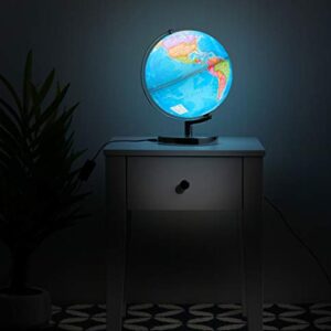 LED Illuminated Globe of The World with Sturdy Chrome Rotating Display Stand - 3 in 1 Educational Geography Map, Light Up Earth Constellation Globe STEM for Kids & Adults| Nightlight, 13.5 Inch Tall