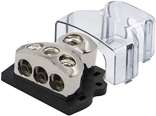 RKURCK 3 Way Power Distribution Block, 0/2/4 AWG Gauge in, 4/8/10 Gauge Out, Car Audio Stereo Amp Distribution Connecting Block for Audio Splitter (1x0GA+3x4GA) 2 Pack