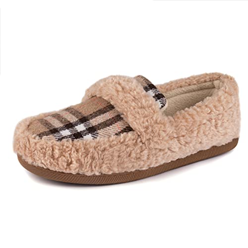 Zizor Women's Fuzzy Loafer Slippers House Shoes with Memory Foam, Brown, 8 US