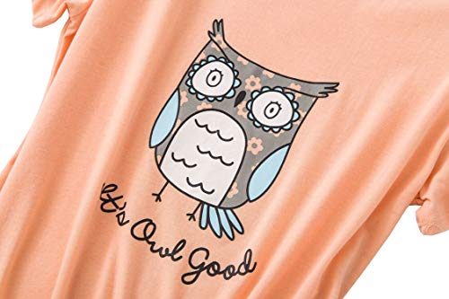 CHUNG Women Cotton Pajama Sets Sleepwear pjs Short Sleeve Shirt Capri Pants with Cute Vivid Print (XL, Orange Owl)