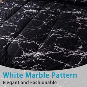 Litanika Black Marble Comforter Full(79X90Inch), 3 Pieces (1 Marble Comforter+2 Pillowcases) Soft Lightweight Microfiber Comforter Bedding Set for Men and Women