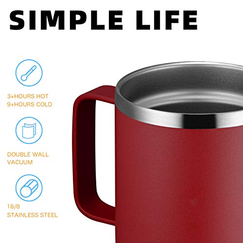 MEWAY 12oz Coffee Mug With Handle and Sliding Lid,Stainless Steel Travel Tumbler Cup with Handle,Double Wall Vacuum Insulated Camping Cup for Hot & Cold Drinks Tea (Red,Set of 1)