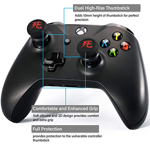 Playrealm FPS Thumbstick Extender & Printing Rubber Silicone Grip Cover 2 Sets for Xbox Series X/S & Xbox One Controller(Death of Kanji)