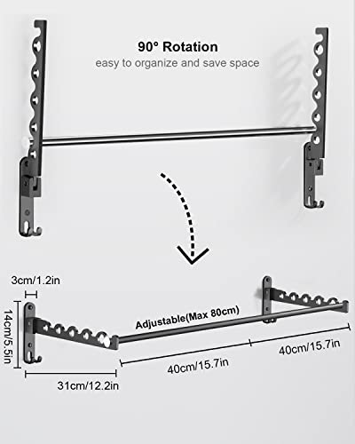 LIVEHITOP Wall Mounted Clothes Dryer, Foldable Laundry Rack Accessories Hanger Hook Rod for Bathroom Bedroom Hotel (Black, 2)