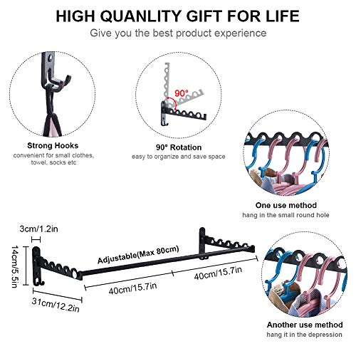 LIVEHITOP Wall Mounted Clothes Dryer, Foldable Laundry Rack Accessories Hanger Hook Rod for Bathroom Bedroom Hotel (Black, 2)