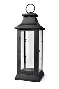 serene spaces living black hurricane lanterns with clear glass panels, perfect for home decor, parties & events, table top or hanging lantern for indoor & outdoor, measures 15" tall and 5" diameter