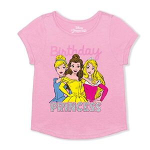 disney princess bella, cinderella and aurora girls’ birthday t-shirt for toddler and little kids – pink