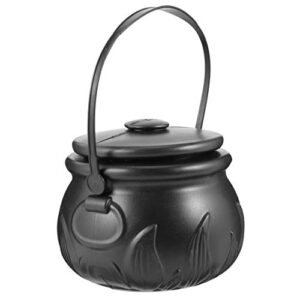 toyandona 1 piece large halloween candy cauldron, plastic witch cauldron with handle halloween candy bucket candy holder for kids (black flame with cover)