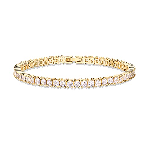 PAVOI 14K Gold Plated Cubic Zirconia Classic Tennis Bracelet | Yellow Gold Bracelets for Women | 3mm CZ, 6.5 Inches