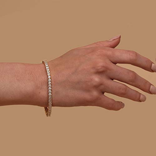 PAVOI 14K Gold Plated Cubic Zirconia Classic Tennis Bracelet | Yellow Gold Bracelets for Women | 3mm CZ, 6.5 Inches