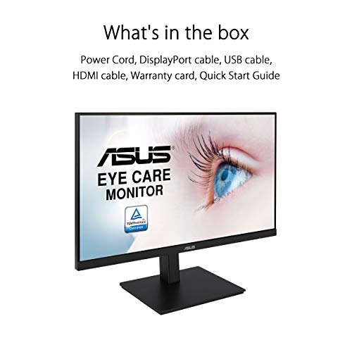 ASUS VA27DQSB 27” Monitor, 1080P Full HD, 75Hz, IPS, Adaptive-Sync, Eye Care, HDMI DisplayPort VGA USB Hub, Frameless, Ergonomic Design, VESA Wall Mountable,BLACK