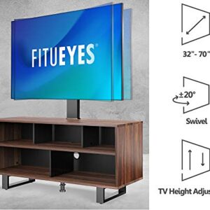 FITUEYES TV Stand with Mount for 32-70 inch TVs, Swivel Floor Entertainment Center with Wood Console Holds Up to 110 Pounds For Living Room, Bedroom (Walnut Television Stands)