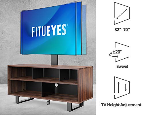 FITUEYES TV Stand with Mount for 32-70 inch TVs, Swivel Floor Entertainment Center with Wood Console Holds Up to 110 Pounds For Living Room, Bedroom (Walnut Television Stands)