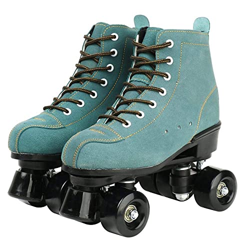 XUDREZ Cowhide Roller Skates for Women and Men High-Top Shoes Double-Row Design,Adjustable Classic Premium Roller Skates (Blue,5)