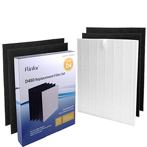 Flintar D480 H13 True HEPA Replacement Filter D4, Compatible with Winix D480 Air Purifier, H13 Grade True HEPA and 4 Activated Carbon Filters, D4 Filter, Item Number 1712-0100-00