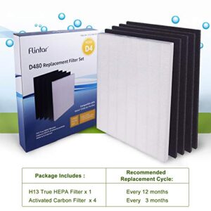 Flintar D480 H13 True HEPA Replacement Filter D4, Compatible with Winix D480 Air Purifier, H13 Grade True HEPA and 4 Activated Carbon Filters, D4 Filter, Item Number 1712-0100-00