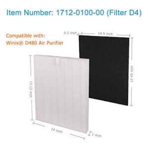 Flintar D480 H13 True HEPA Replacement Filter D4, Compatible with Winix D480 Air Purifier, H13 Grade True HEPA and 4 Activated Carbon Filters, D4 Filter, Item Number 1712-0100-00