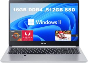 acer newest aspire 5 15.6" fhd laptop computer ryzen 3 3350u quad-core mobile processor 16gb ram 512gb ssd, backlit kb, fingerprint reader, wifi6, hdmi, windows 11 s model, e.s 32gb usb card