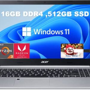 Acer Newest Aspire 5 15.6" FHD Laptop Computer Ryzen 3 3350U Quad-Core Mobile Processor 16GB RAM 512GB SSD, Backlit KB, Fingerprint Reader, WiFi6, HDMI, Windows 11 S Model, E.S 32GB USB Card