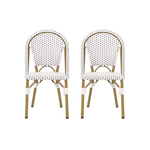 Christopher Knight Home Philomena Outdoor French Bistro Chair (Set of 2), Gray + White + Bamboo Print Finish