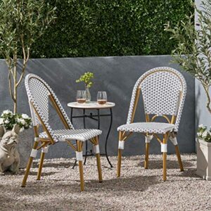 Christopher Knight Home Philomena Outdoor French Bistro Chair (Set of 2), Gray + White + Bamboo Print Finish