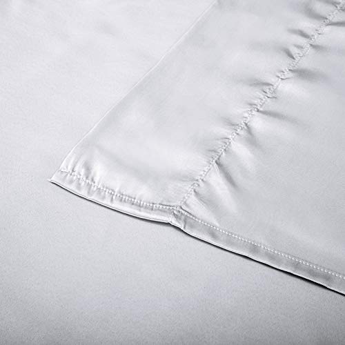 Satin Bed Sheets Full Size Sheet Sets, Silver Grey Silk Sheets, 4 - Pieces Soft Bedding Set with 1 Deep Pocket Fitted Sheet,1 Flat Sheet,2 Pillowcase