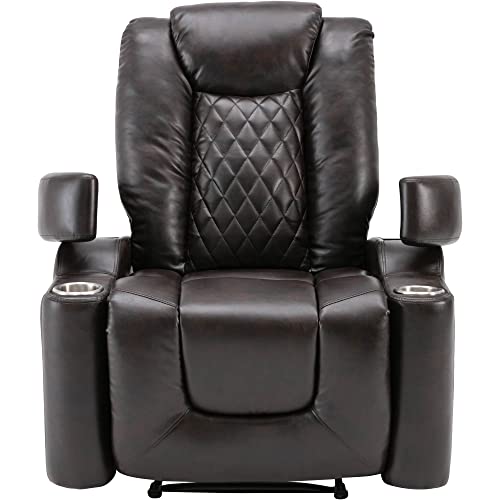 Merax Power Electric Recliner Chair with USB Charge Port and Cup Holder - Home Theater Seating Recliner Sofa Overstuffed Electric PU Recliner Chair Bedroom & Living Room Chair