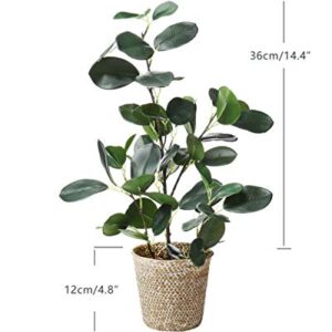 SAROSORA Artificial Ficus Tree Fake Plants in Weaved Pot 20" Height for Living Room Decor Indoor Home Office Ins Style (Green, 1)