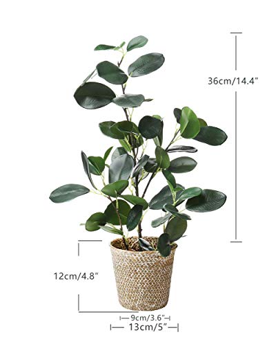 SAROSORA Artificial Ficus Tree Fake Plants in Weaved Pot 20" Height for Living Room Decor Indoor Home Office Ins Style (Green, 1)