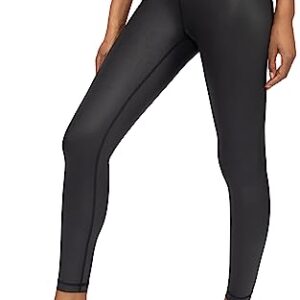 90 Degree By Reflex Women's High Waisted Tummy Control Squat Proof Faux Leather Pleather Ankle Leggings - Black Cire - Medium