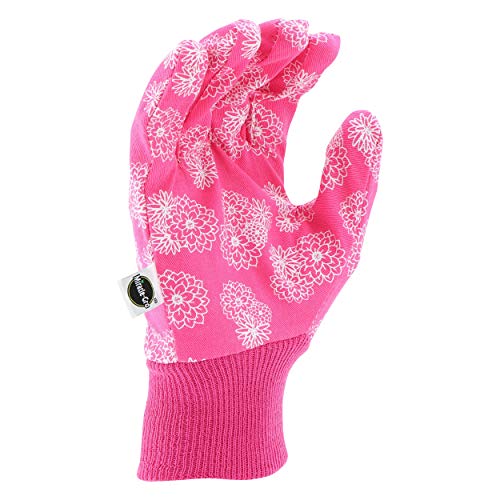 Miracle-Gro MG64002-WML Lightweight Canvas Gardening Gloves – Floral Print, Medium-Large, Women’s Polycot Work Gloves with Knit Wrists